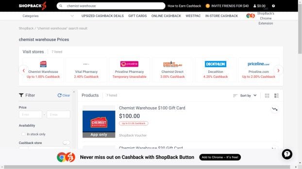 Does the Chemist Warehouse Price Match instore or online?